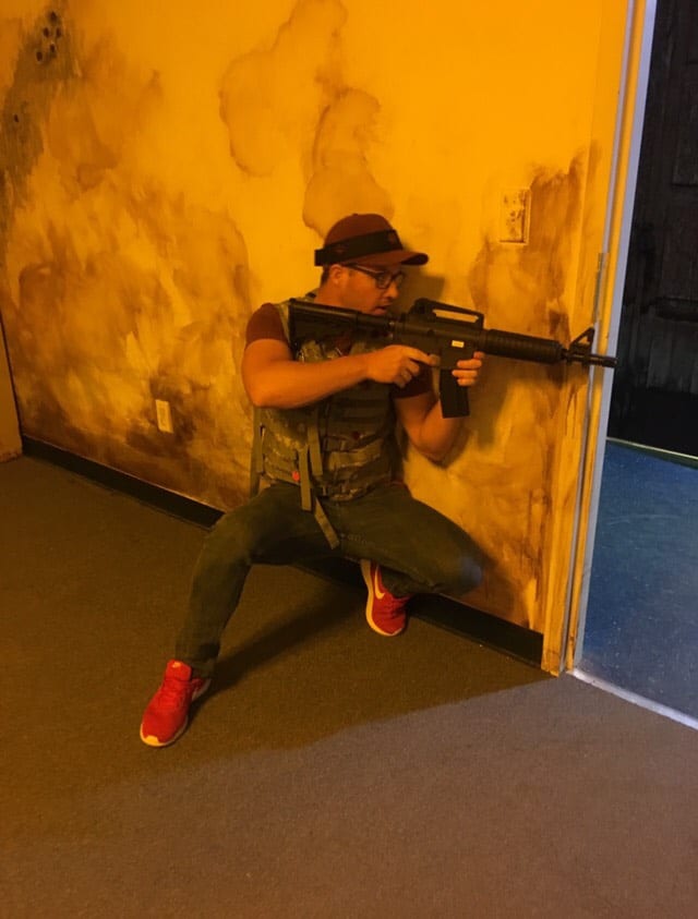 Crouching around corner Laser Tag - Tank America